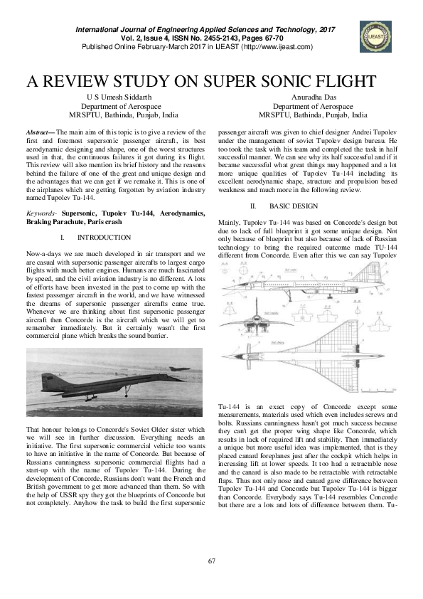 (PDF) A REVIEW STUDY ON SUPER SONIC FLIGHT