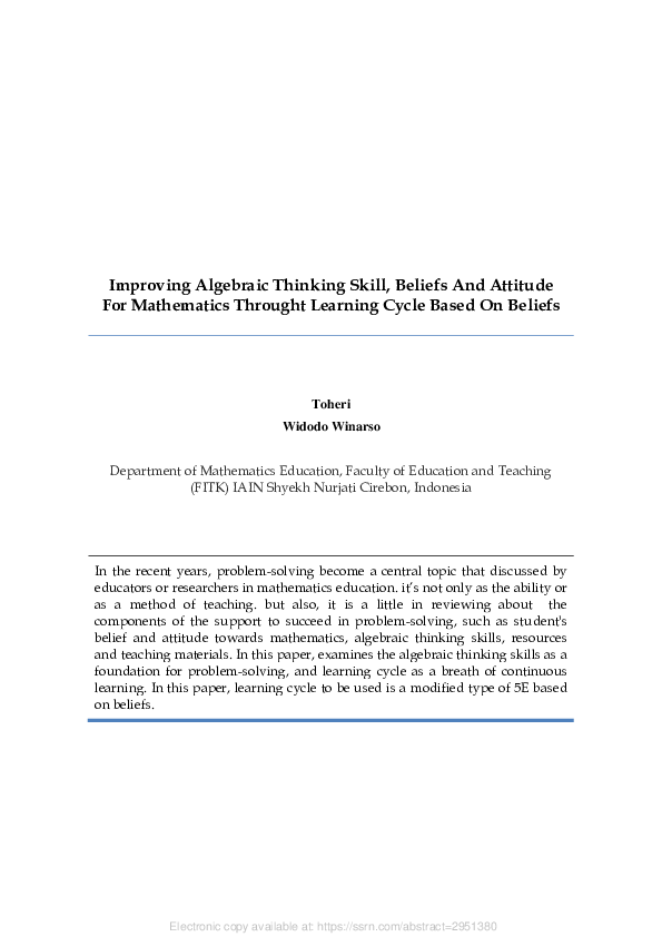 (PDF) Toheri and Winarso, Widodo, Improving Algebraic Thinking Skill ...