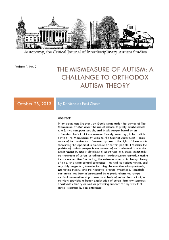(PDF) The mismeasure of autism: a challenge to orthodox autism theory