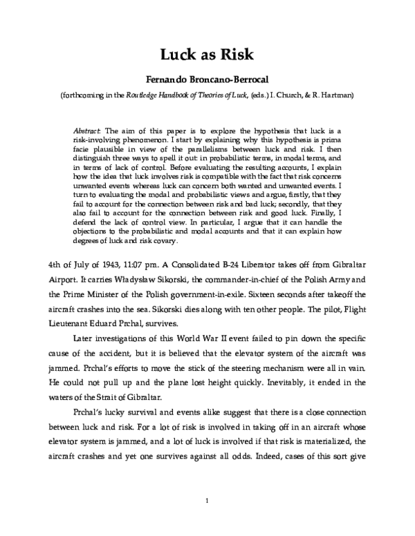 (PDF) Luck as Risk