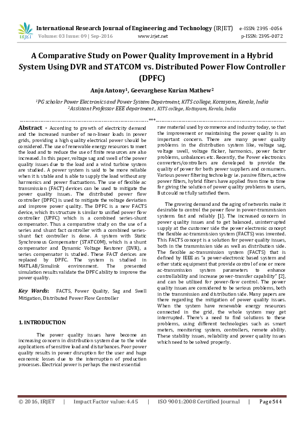 (PDF) A Comparative Study on Power Quality Improvement in a Hybrid System Using DVR and STATCOM ...
