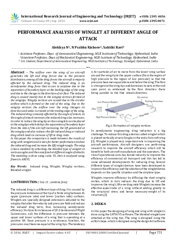 Pdf Performance Analysis Of Winglet At Different Angle Of Attack