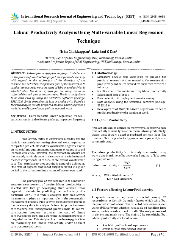 (PDF) Labour Productivity Analysis Using Multi-variable Linear Regression Technique