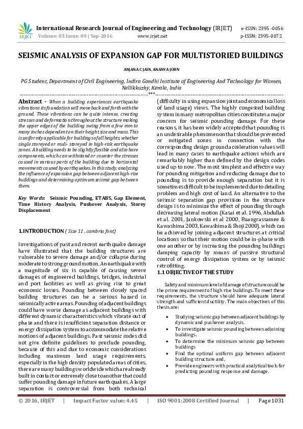 (PDF) SEISMIC ANALYSIS OF EXPANSION GAP FOR MULTISTORIED BUILDINGS