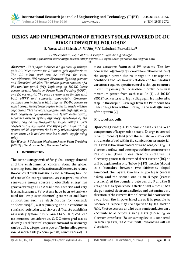 (PDF) DESIGN AND IMPLEMENTATION OF EFFICIENT SOLAR POWERED DC-DC BOOST ...