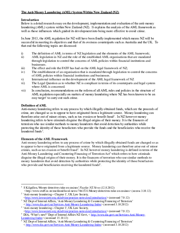 (DOC) The Anti-Money Laundering (AML) System Within New Zealand (NZ