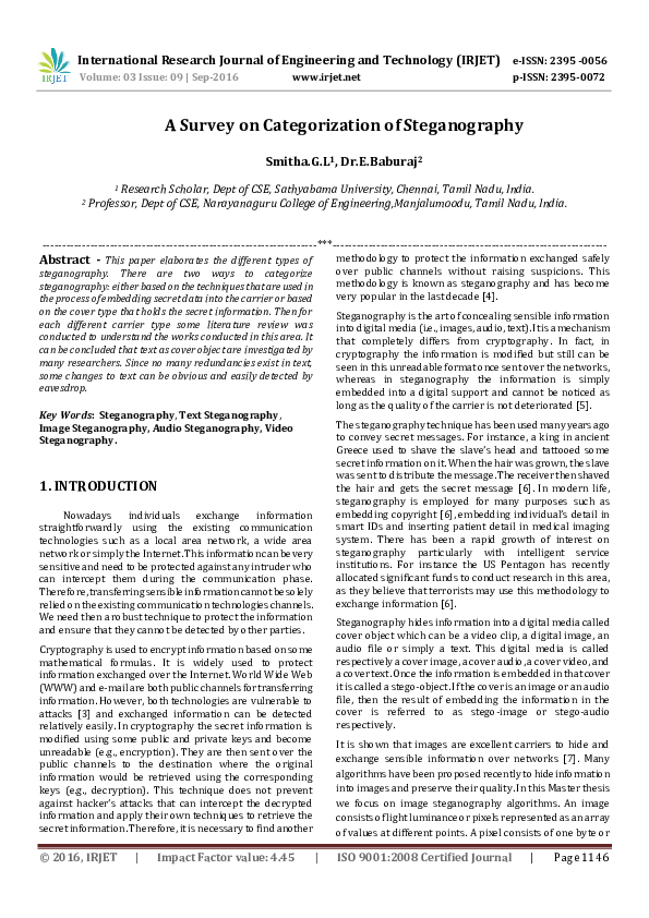 (PDF) A Survey on Categorization of Steganography