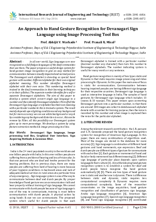 (PDF) An Approach to Hand Gesture Recognition for Devanagari Sign ...