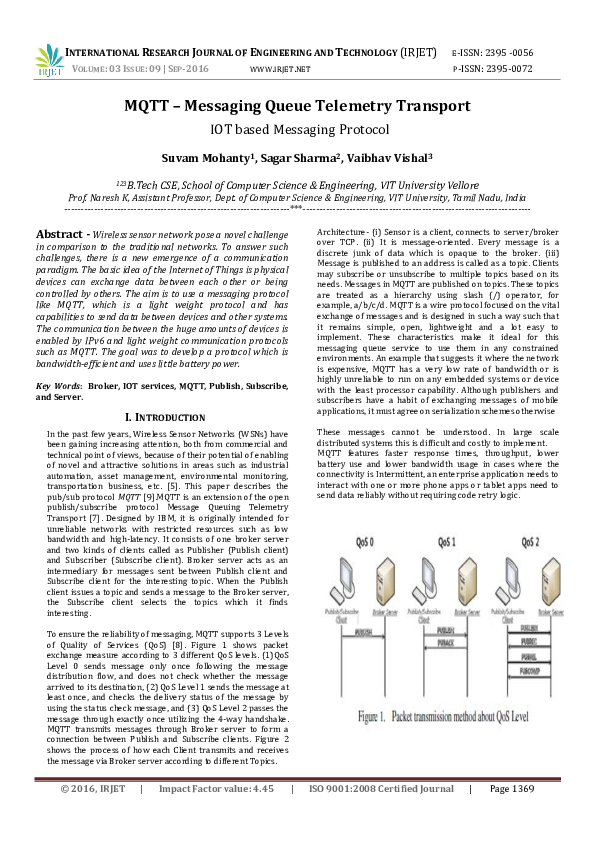 (PDF) MQTT – Messaging Queue Telemetry Transport IOT based Messaging ...