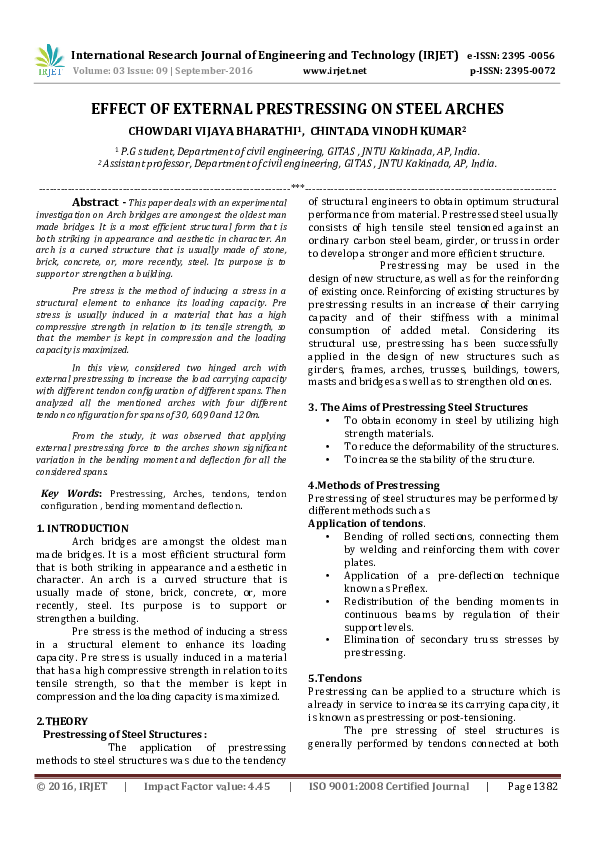 (PDF) EFFECT OF EXTERNAL PRESTRESSING ON STEEL ARCHES