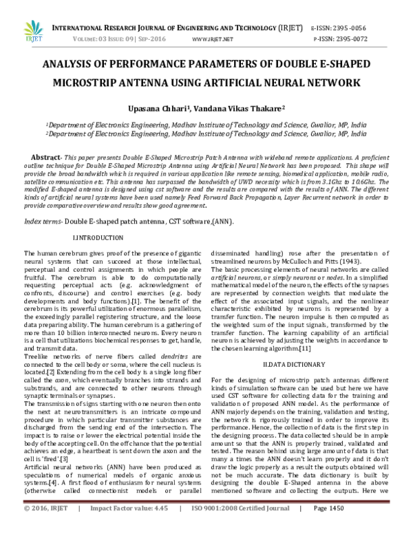 (PDF) ANALYSIS OF PERFORMANCE PARAMETERS OF DOUBLE E-SHAPED MICROSTRIP ANTENNA USING ARTIFICIAL ...