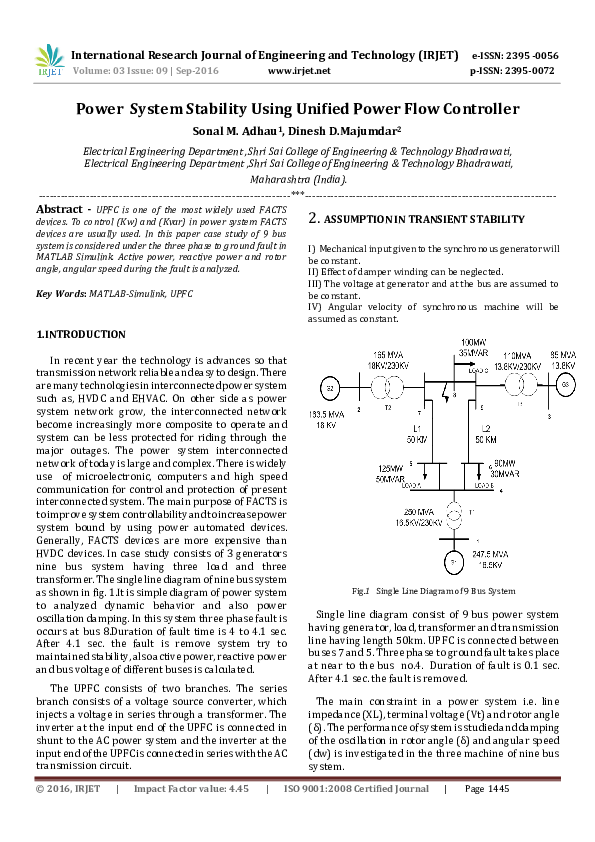 (PDF) Power System Stability Using Unified Power Flow Controller
