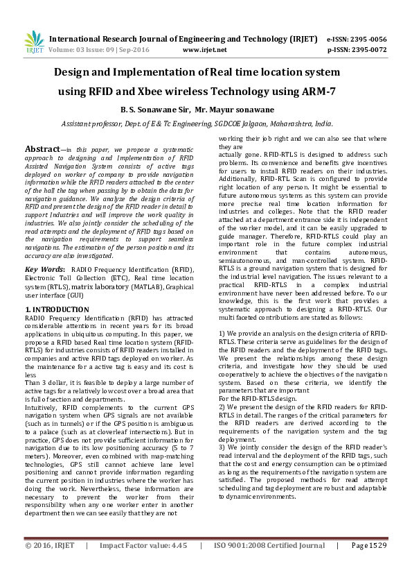 Pdf Design And Implementation Of Real Time Location System Using Rfid