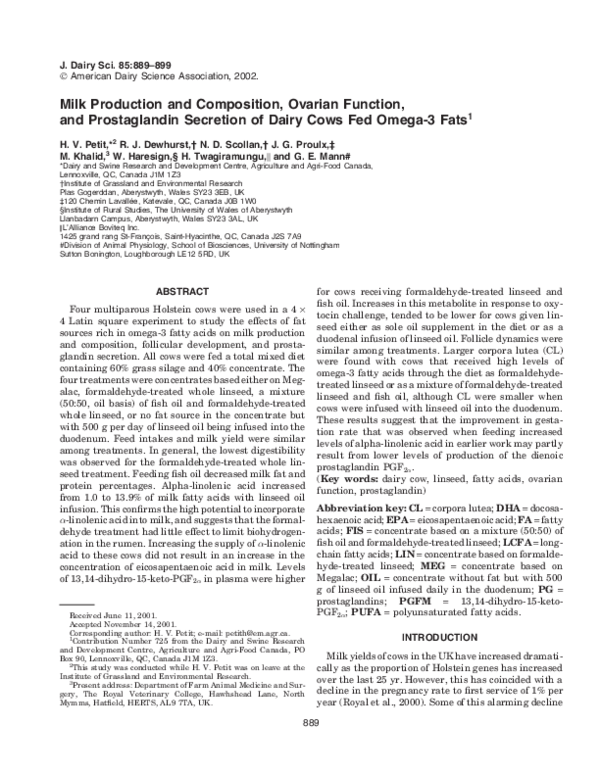 (PDF) Milk production and composition, ovarian function, and ...