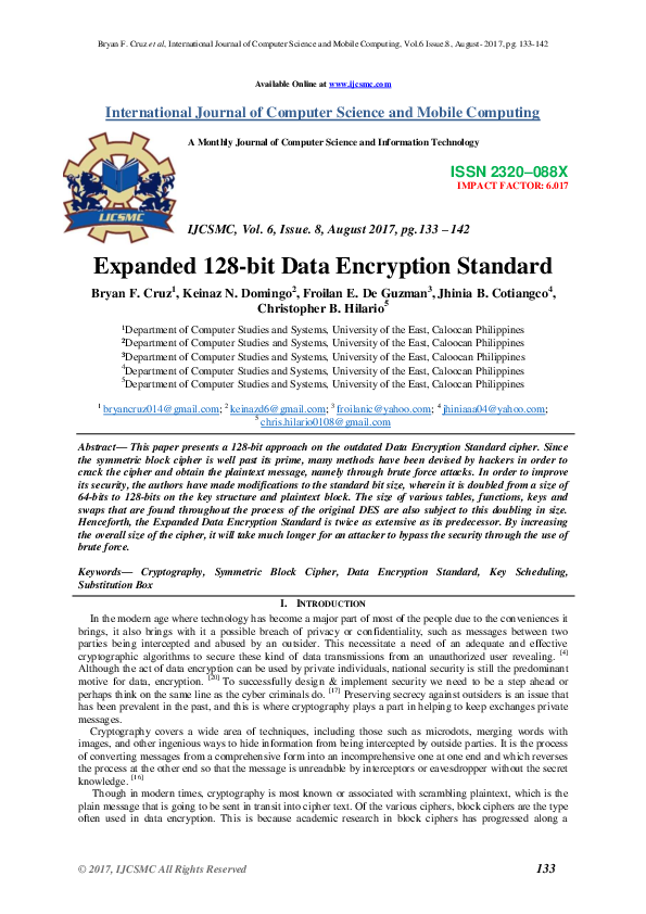 Pdf Expanded 128 Bit Data Encryption Standard﻿