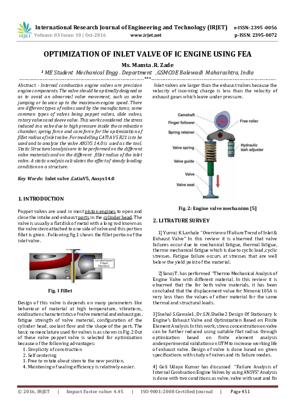 (PDF) OPTIMIZATION OF INLET VALVE OF IC ENGINE USING FEA