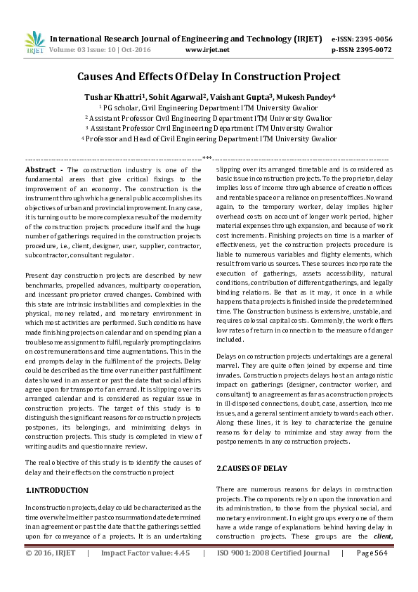 (PDF) Causes And Effects Of Delay In Construction Project | IRJET ...