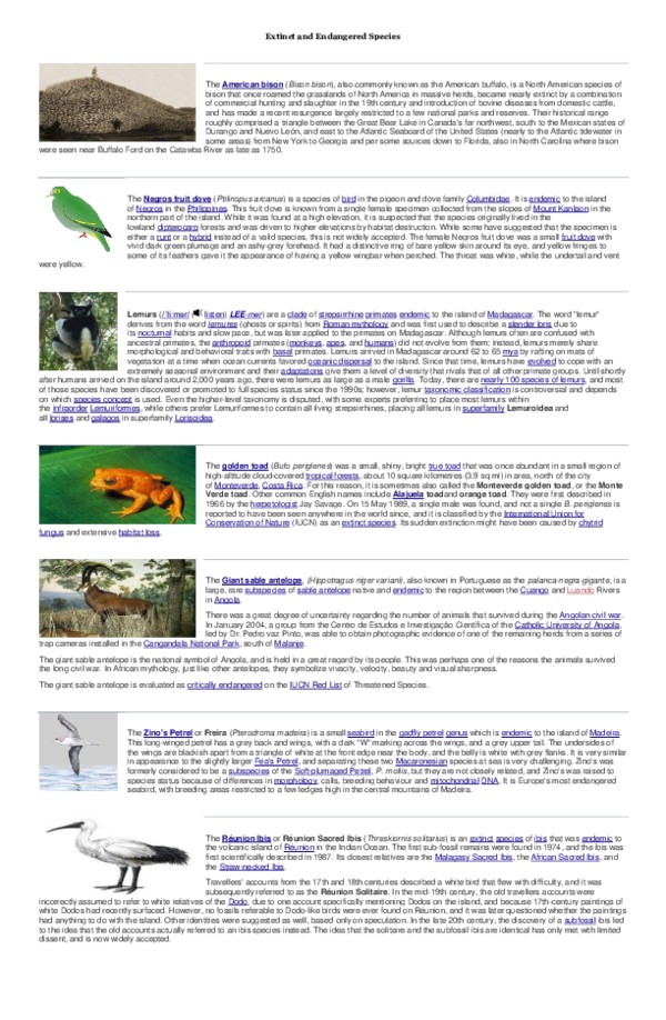 (DOC) Extinct and Endangered Species