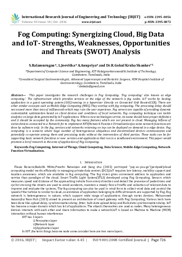 (PDF) Fog Computing: Synergizing Cloud, Big Data and IoT-Strengths ...