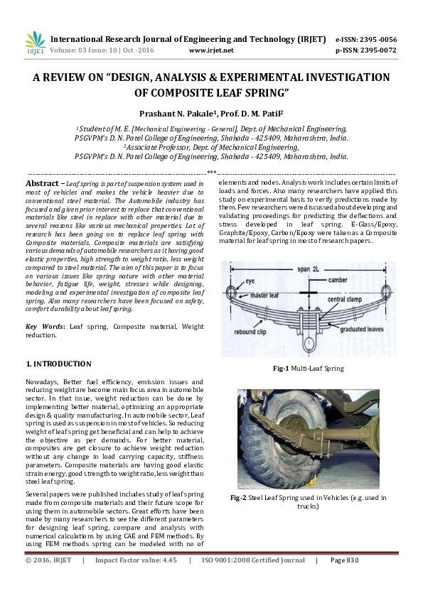 (PDF) A REVIEW ON " DESIGN, ANALYSIS & EXPERIMENTAL INVESTIGATION OF ...