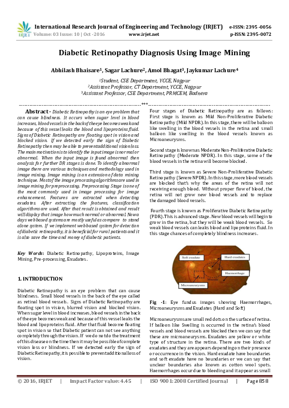 (PDF) Diabetic Retinopathy Diagnosis Using Image Mining