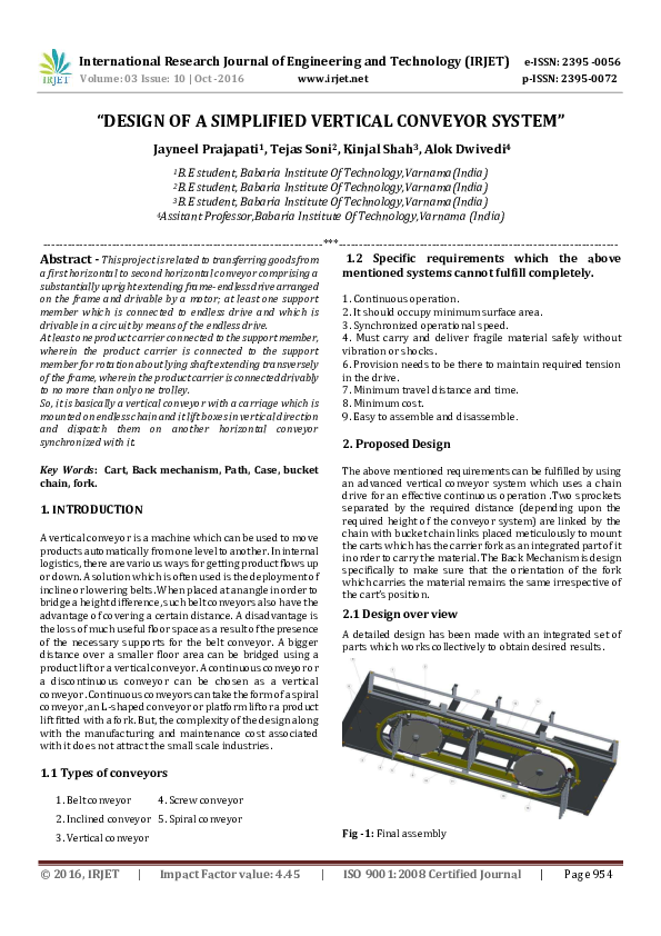 (PDF) " DESIGN OF A SIMPLIFIED VERTICAL CONVEYOR SYSTEM