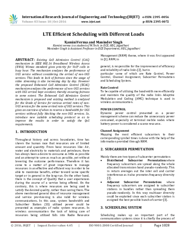 (PDF) LTE Efficient Scheduling with Different Loads