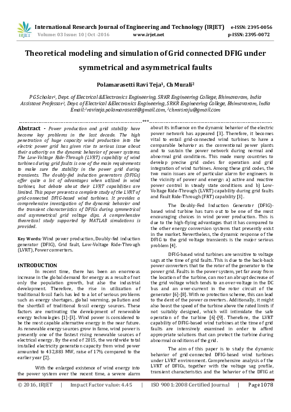Pdf Theoretical Modeling And Simulation Of Grid Connected Dfig Under Symmetrical And