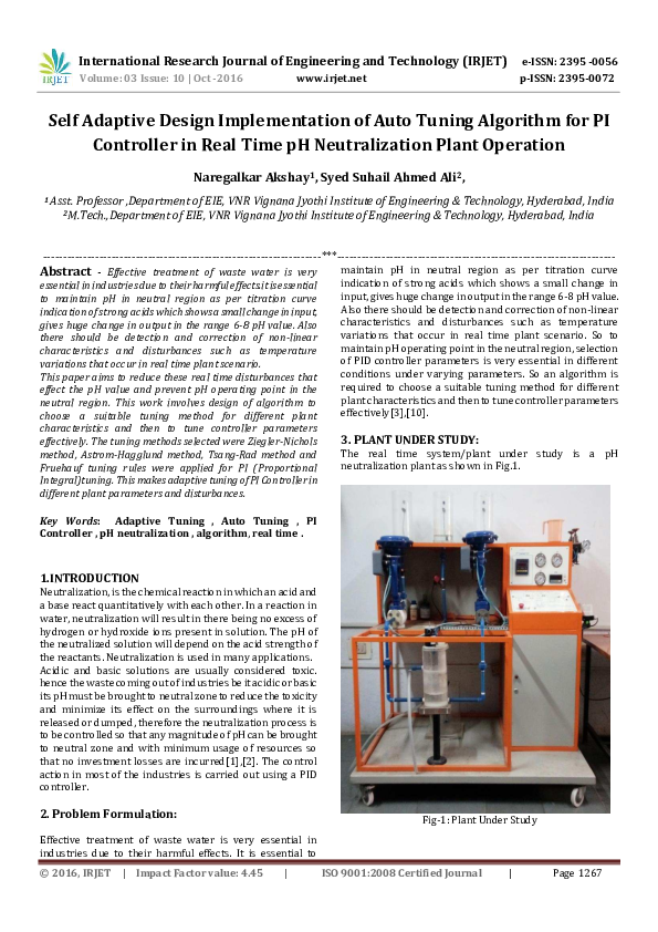 Pdf Self Adaptive Design Implementation Of Auto Tuning Algorithm For Pi Controller In Real