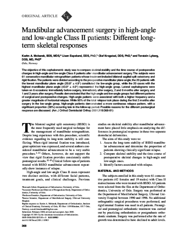 (PDF) Mandibular advancement surgery in high-angle and low-angle class ...