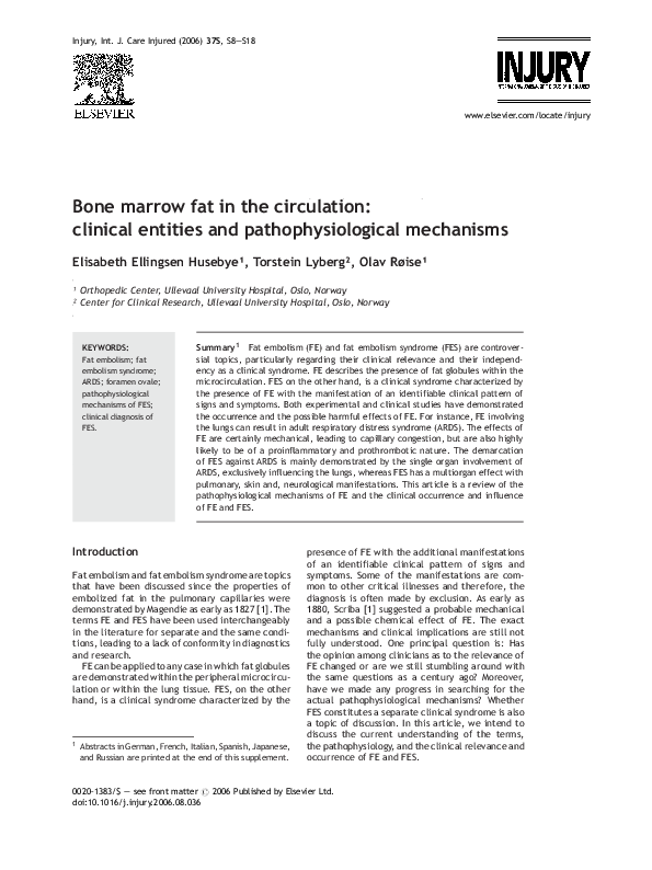 (PDF) Bone marrow fat in the circulation: clinical entities and ...
