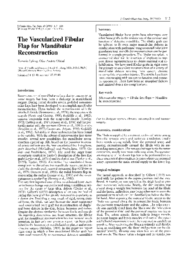 (PDF) The vascularized fibular flap for mandibular reconstruction
