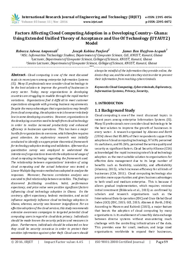 (PDF) Factors Affecting Cloud Computing Adoption in a Developing Country– Ghana: Using Extended ...