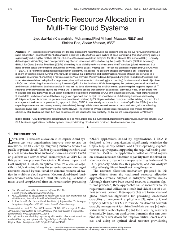 (PDF) Tier-Centric Resource Allocation in Multi-Tier Cloud Systems