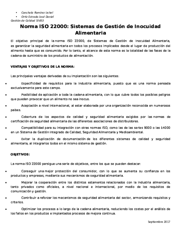 (DOC) ISO 22000 Sistemas de Gestión de Inocuidad Alimentaria