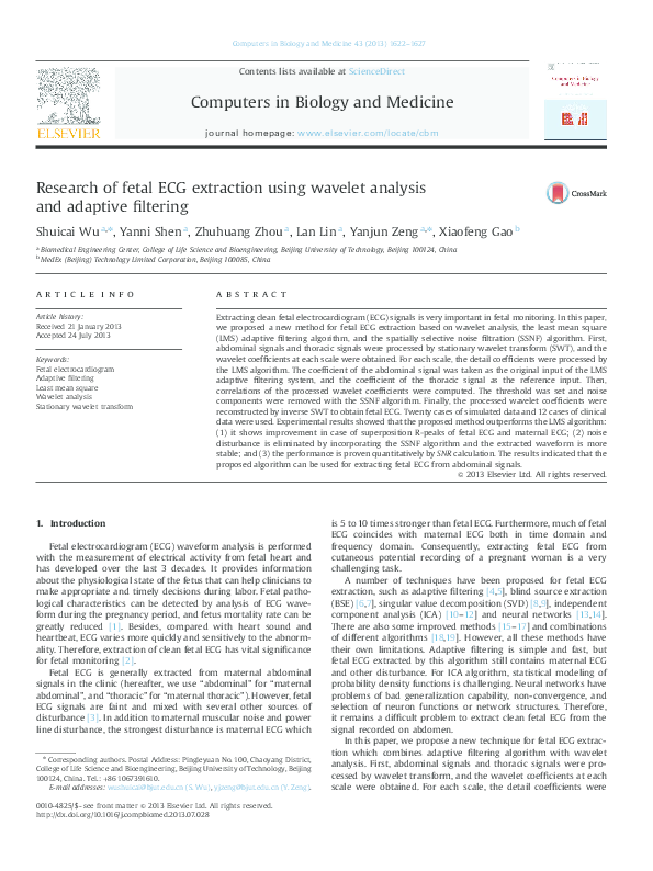 Pdf Research Of Fetal Ecg Extraction Using Wavelet Analysis And Adaptive Filtering