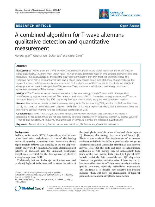 (PDF) A combined algorithm for T-wave alternans qualitative detection and quantitative measurement