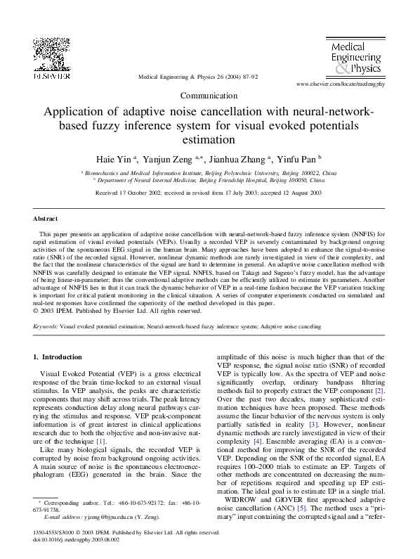 (PDF) Adaptive Noise Cancellation for VEP Estimation