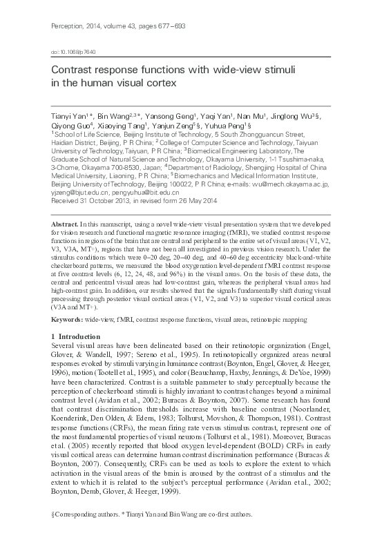 (PDF) Contrast response functions with wide-view stimuli in the human visual cortex | Yanjun ...