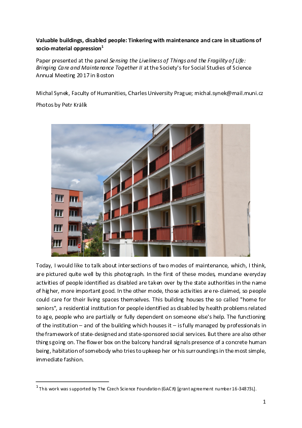 (PDF) Valuable buildings, disabled people: Tinkering with maintenance ...