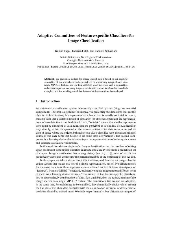 Pdf Adaptive Committees Of Feature Specific Classifiers For Image Classification