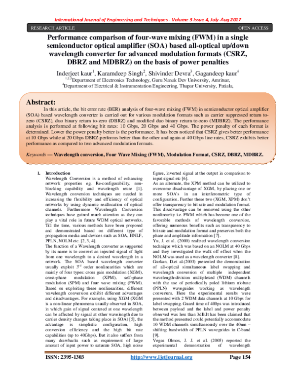 (PDF) Performance comparison of four-wave mixing (FWM) in a single semiconductor optical ...