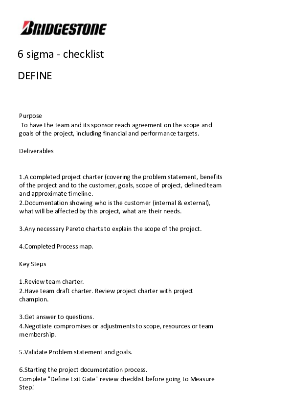 (DOC) Sigma checklist dmaic