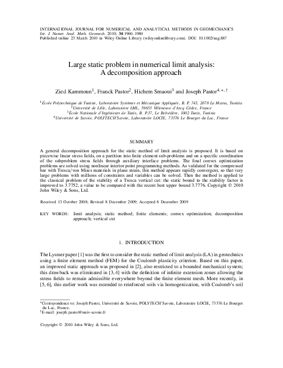 (PDF) Large static problem in numerical limit analysis: A decomposition approach