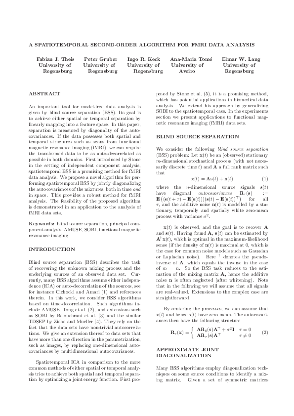 Pdf A Spatiotemporal Second Order Algorithm For Fmri Data Analysis