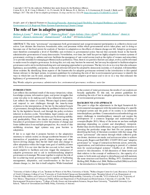 (PDF) The role of law in adaptive governance