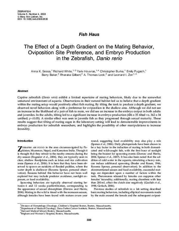 (PDF) Depth Gradient Effects on Zebrafish Mating and Embryo Production