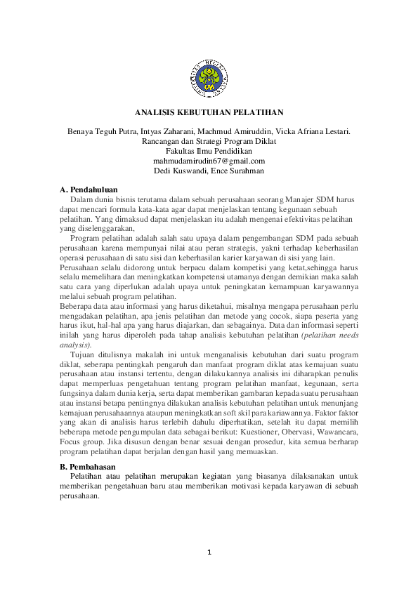 (DOC) ANALISIS KEBUTUHAN PELATIHAN (DOC) ANALISIS KEBUTUHAN PELATIHAN