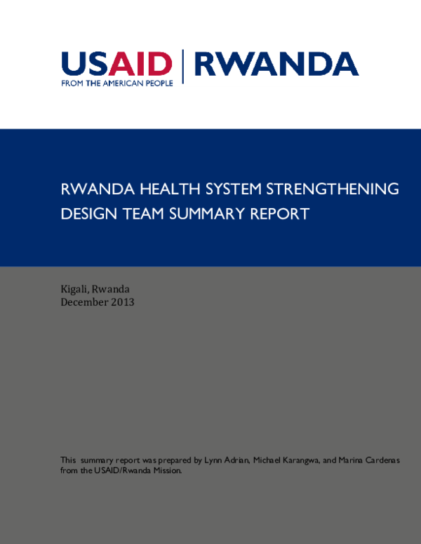 (PDF) RWANDA HEALTH SYSTEM STRENGTHENING DESIGN TEAM SUMMARY REPORT
