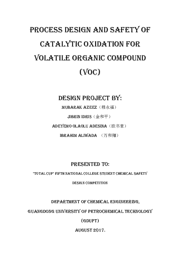 (PDF) Process Design anD safety of catalytic oxiDation for Volatile ...